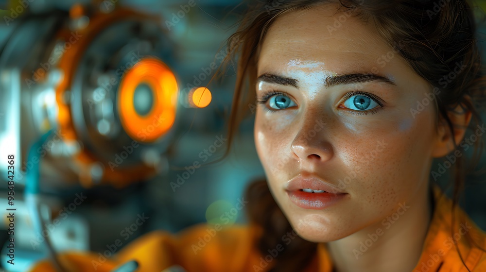 A close-up shot of a worker’s face, focused and determined, as they ...