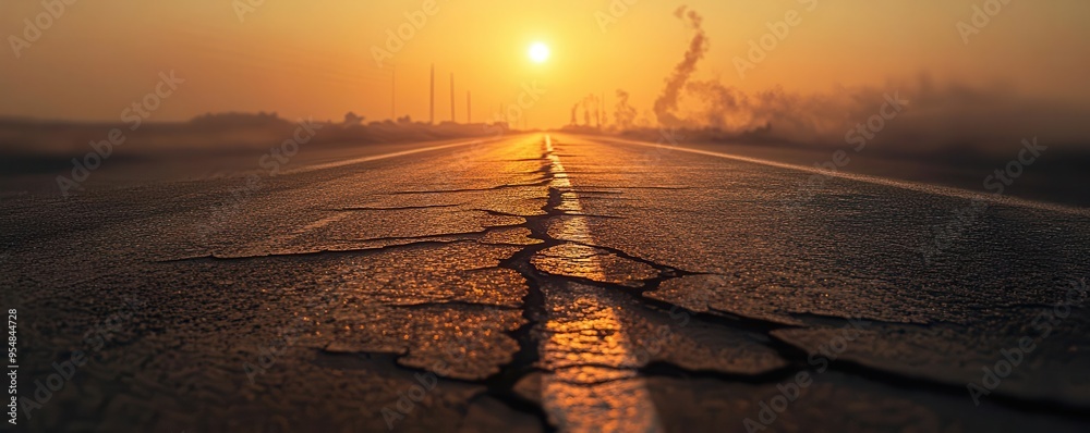 Heat haze rising from a hot asphalt road, extreme weather, scorching ...