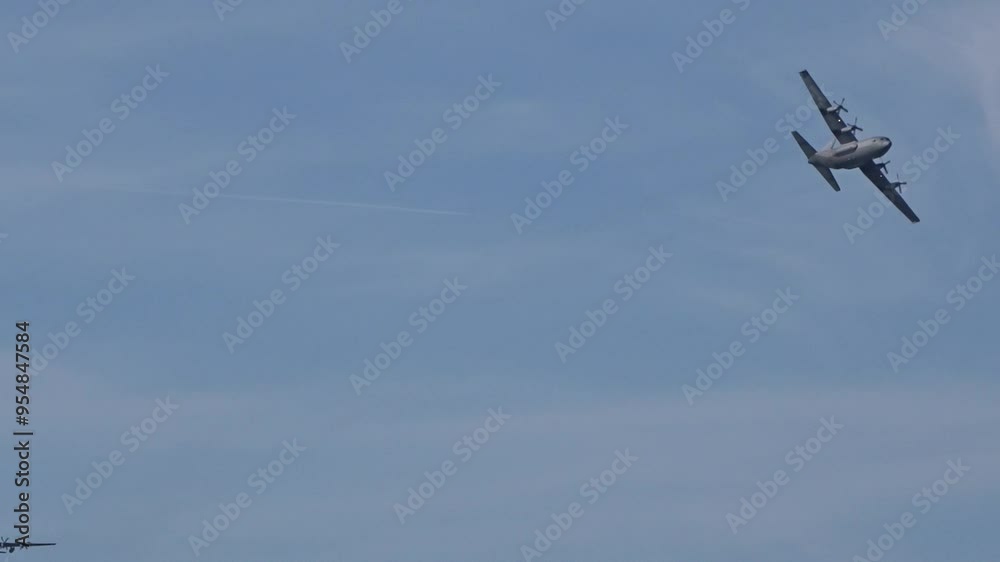 military transport plane executing sharp turn dutch military airport ...