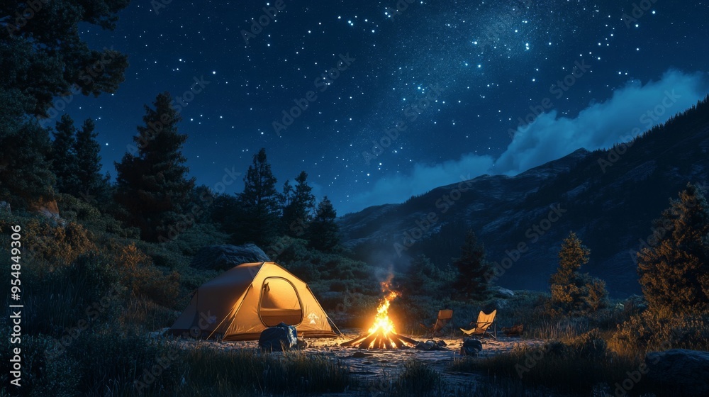 Nighttime Campfire Under the Milky Way: A mesmerizing scene of a ...