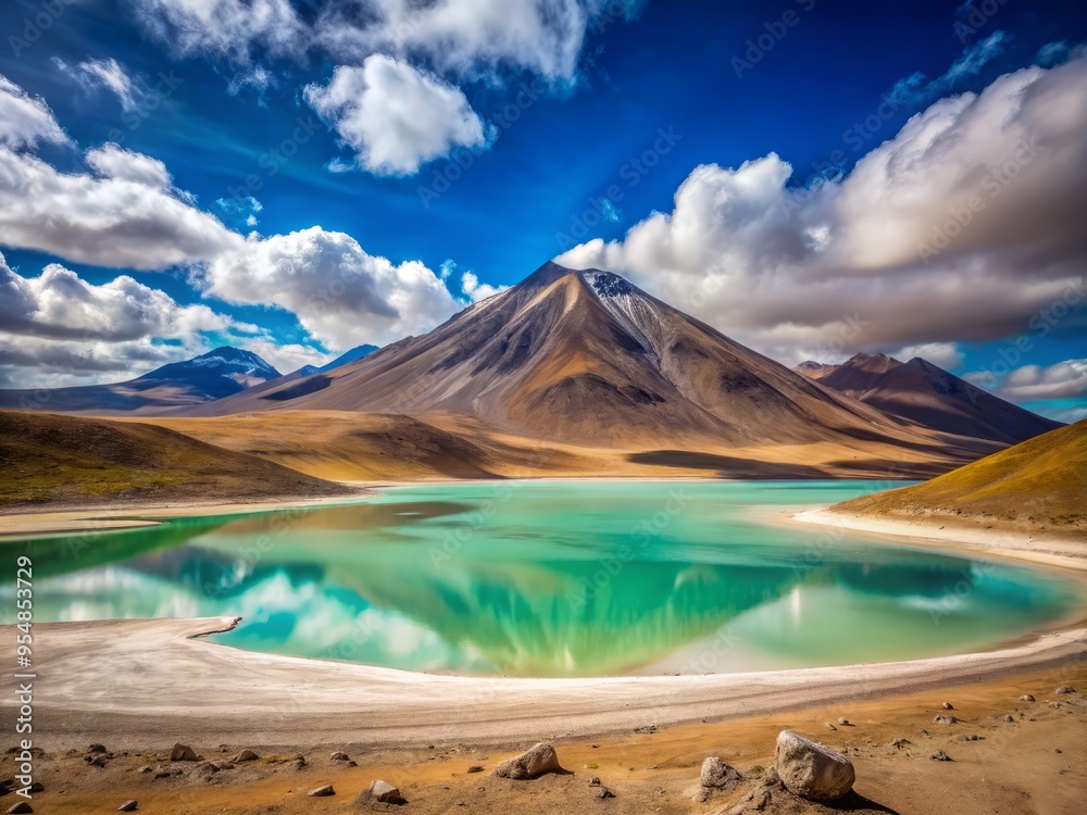 Laguna Verde, Bolivia in January Intense, direct sunlight highlighting ...