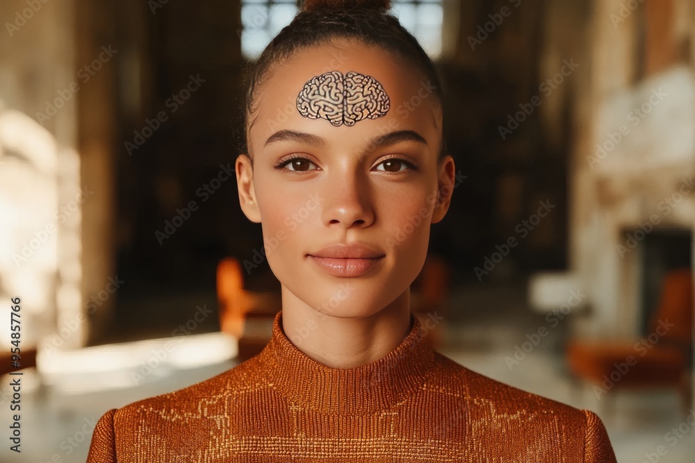 Long term depression Emotional bonding Woman with a brain design on her ...