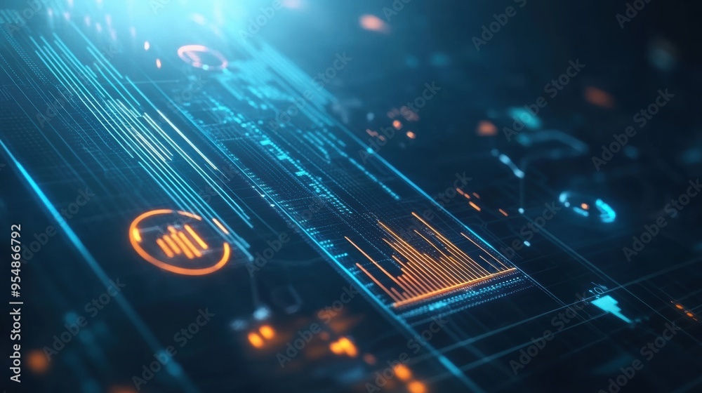 Seamless loop of animated financial data with glowing lines and pie ...