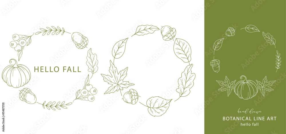 Fall Frames. Fall leaf outline isolated on white. Autumn leaves line ...