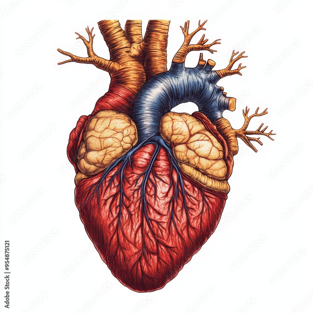 Detailed Colored Illustration of a Human Heart with Cutaway View ...