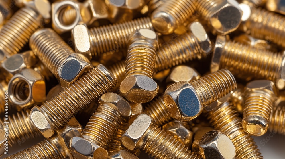 Brass Screws and Nuts for Engineering Projects. Detailed image of brass ...