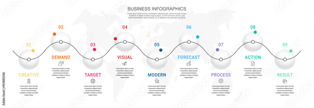 Vector template circle infographics. Modern business concept with 9 ...