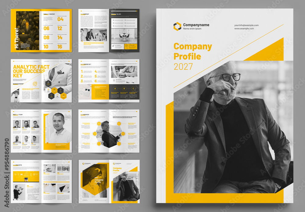Company Profile Layout with Yellow Accents Stock Template | Adobe Stock