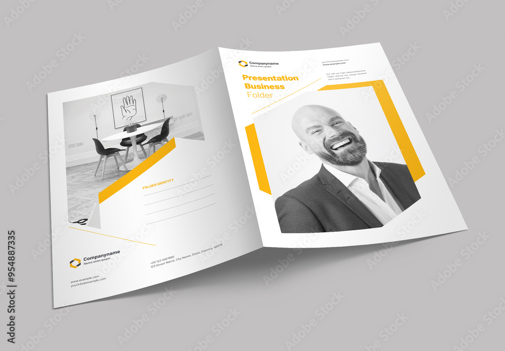 Presentation Folder Layout with Yellow Accents Stock Template | Adobe Stock
