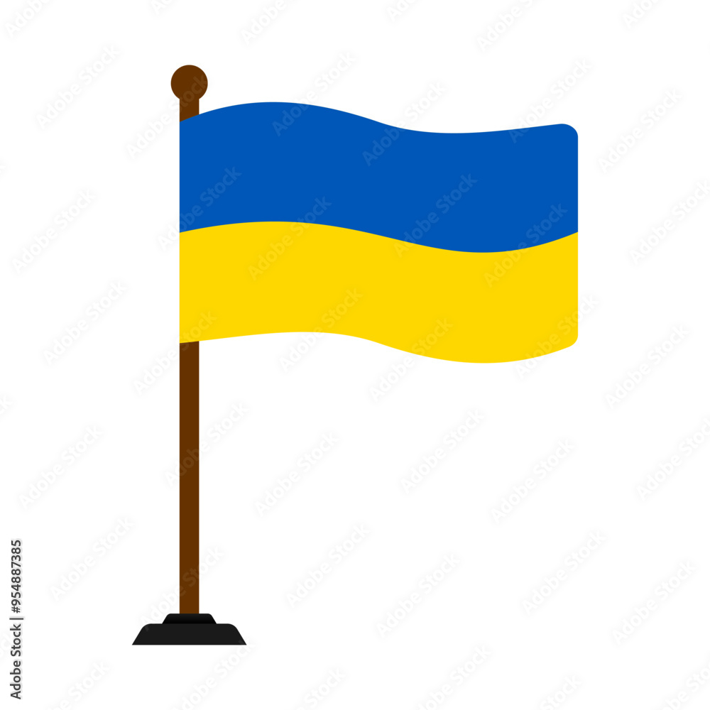 Official Ukraine Flag Icon on Brown Wooden Pole, Blue and Yellow Mini ...