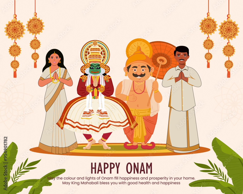 happy onam south indian people kathakali king mahabali celebrating onam ...