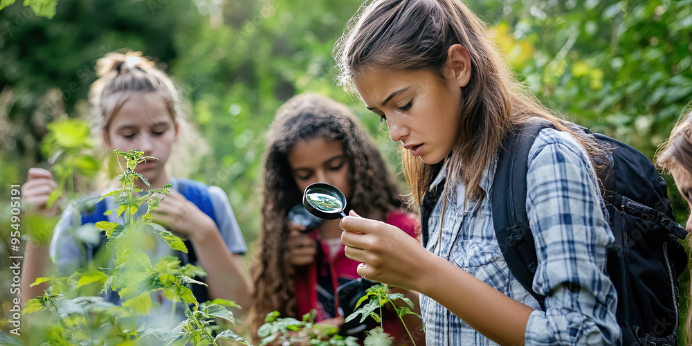 Students explore explore nature by observing plants and insects with a ...