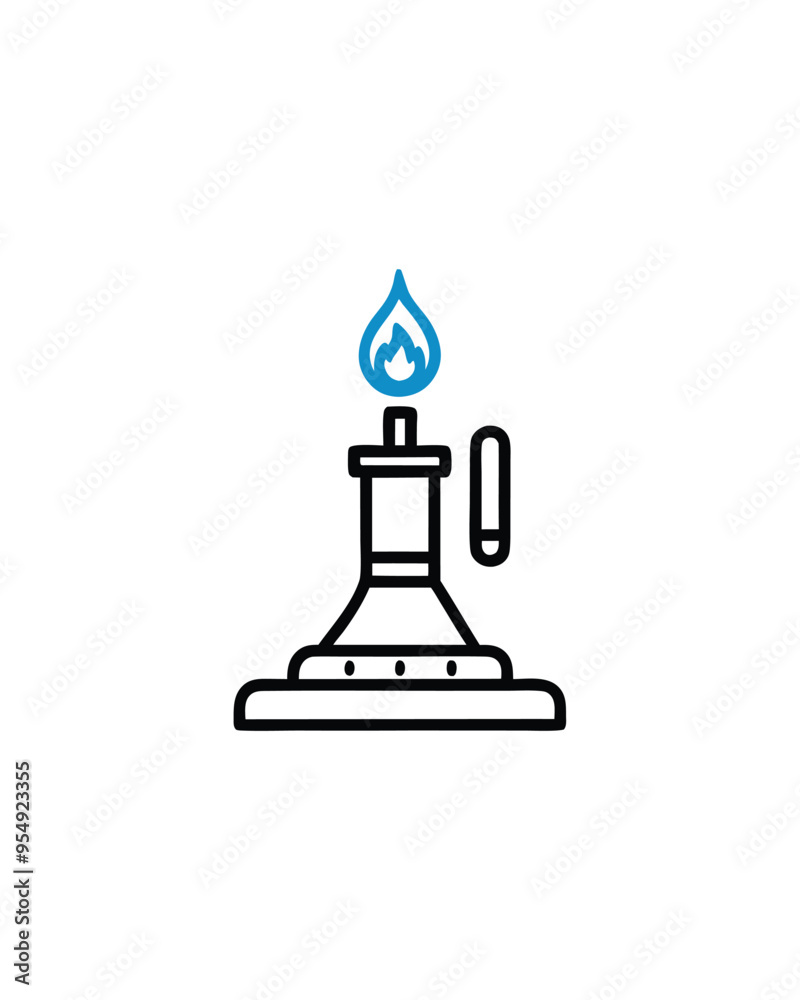 Editable stroke vector of a Bunsen burner with a blue flame and a black ...