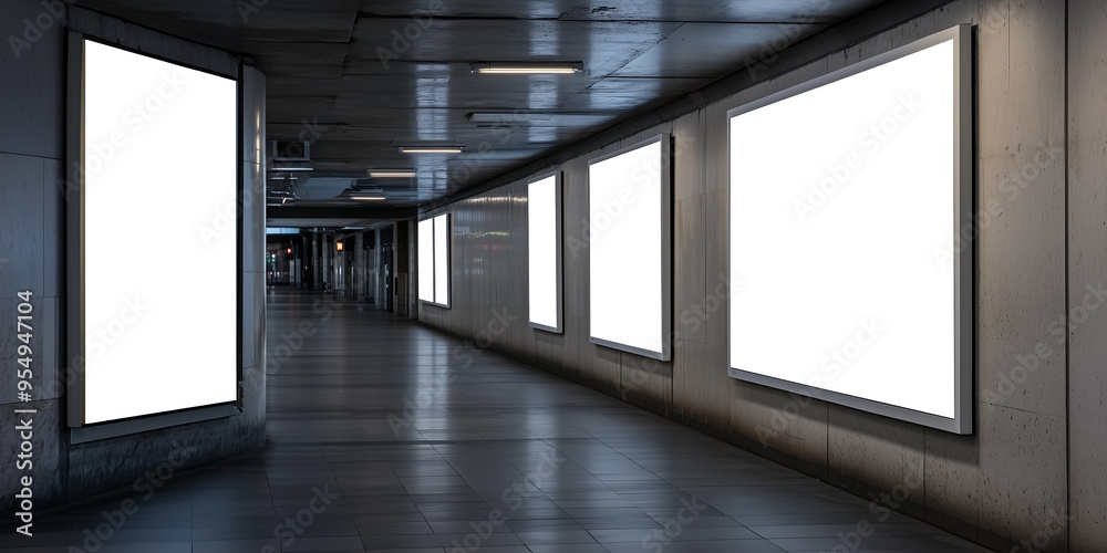 Transparent mockup posters layout in the passage, blank advertising ...