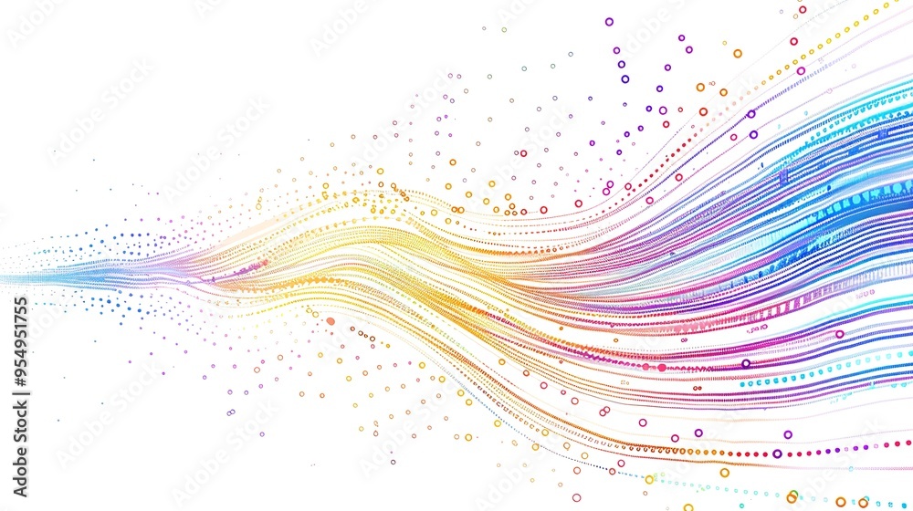 Abstract vector illustration of data flow with binary code and colorful ...