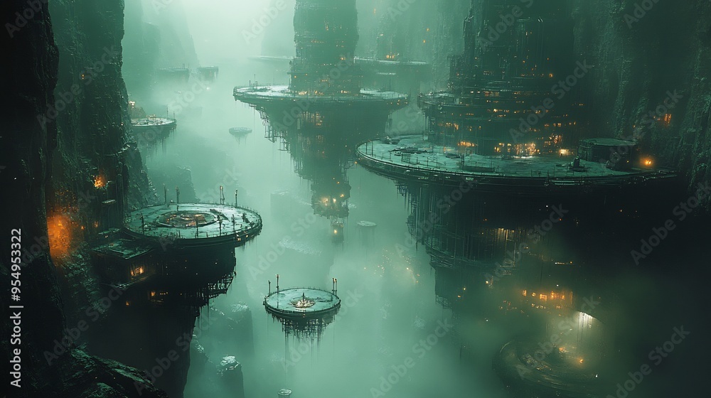 Photo & Art Print Concept art of deepspace alien prison with floating ...