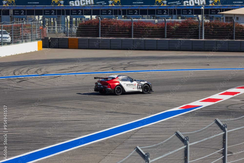 Sochi, Russia - 16 April, 2023: Racing a Toyota Supra sports car on the ...
