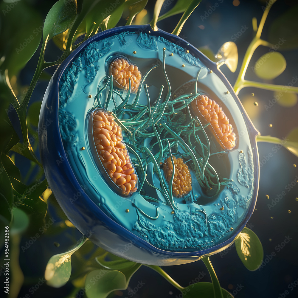 Detailed cross-section of a plant cell with labeled organelles like ...