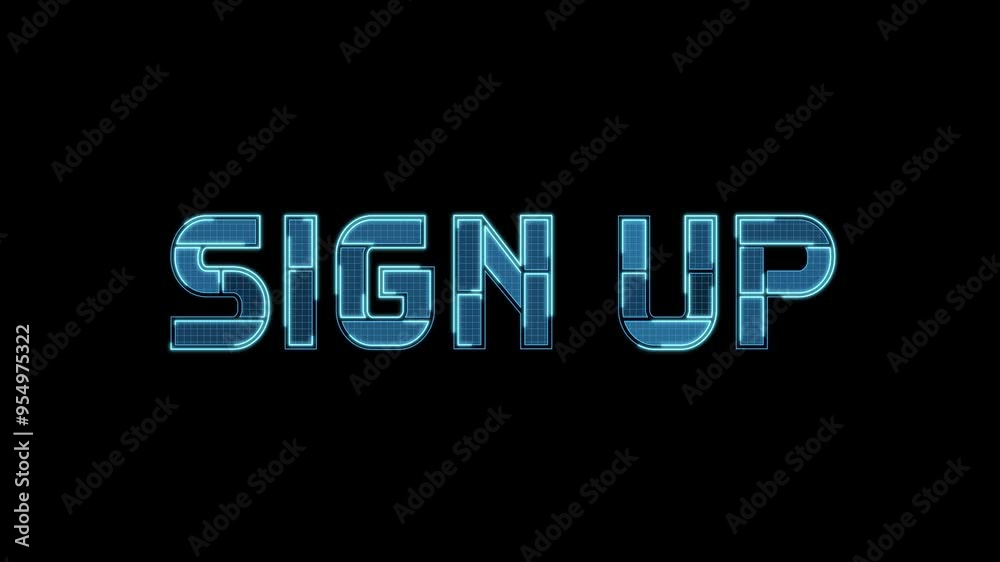 "Sign up" motion animation title, neon blue lights, futuristic tech ...