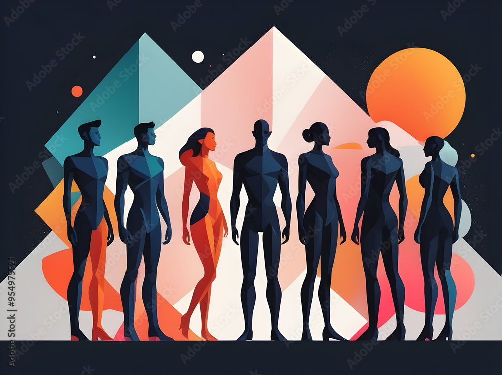 Abstract human figures of various designs, such as geometric shapes or ...