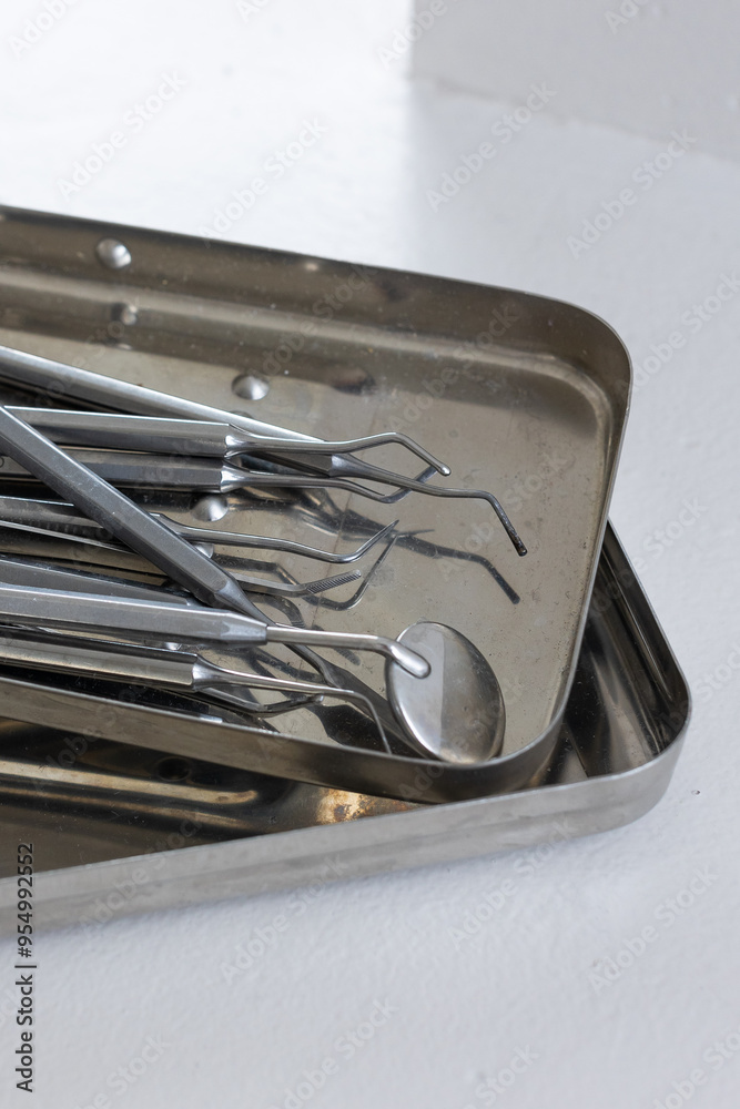 Dental, instrument and tools equipment. Explorers, scaler and teeth ...