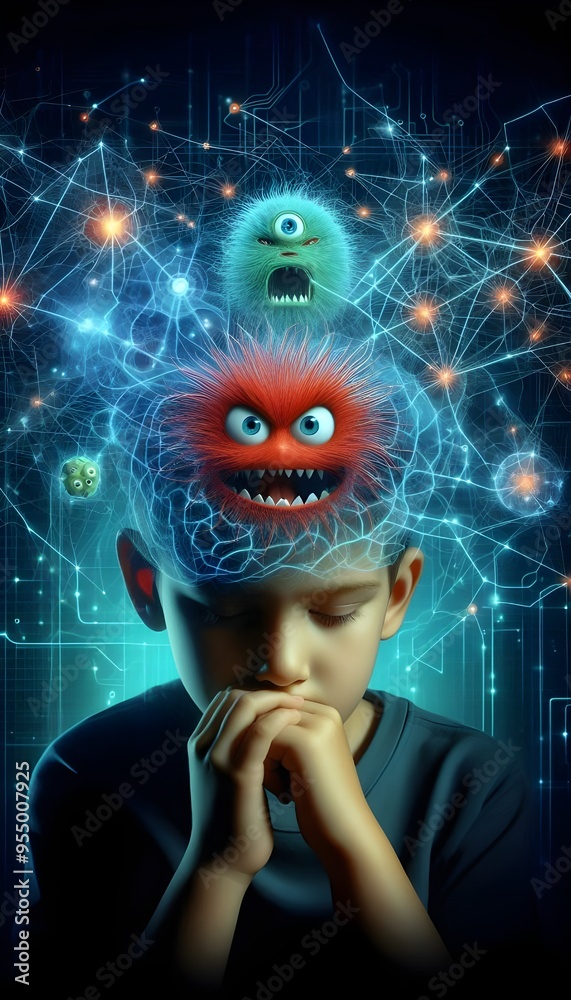 Child's Mind and Brain Activity Concept, Scientific Visualization of ...