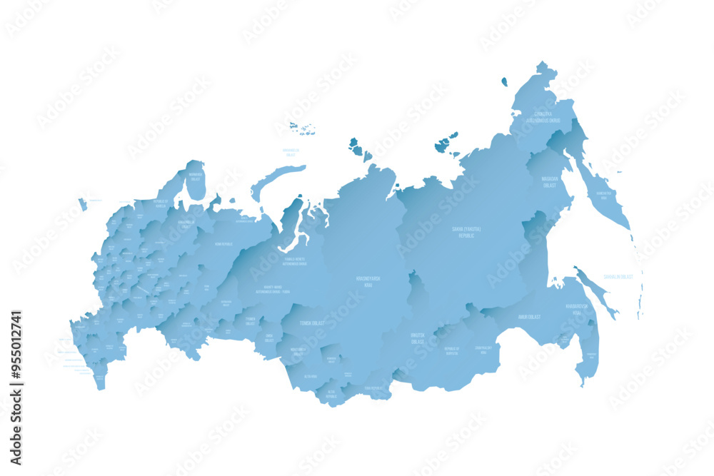 Russia political map of administrative divisions - oblasts, republics ...