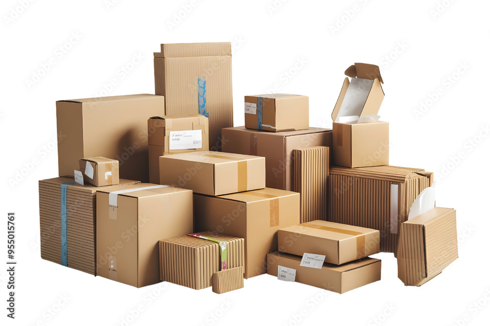 Set pf boxes parcels or cardboard from various side for packaging ...