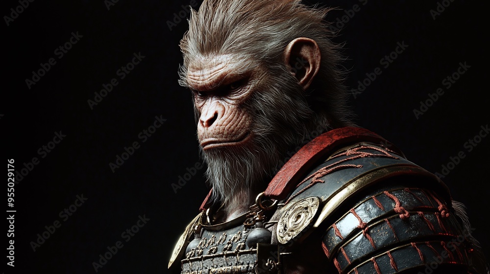 3D realistic of a monkey in armor, Monkey King Sun Wukong AI ...
