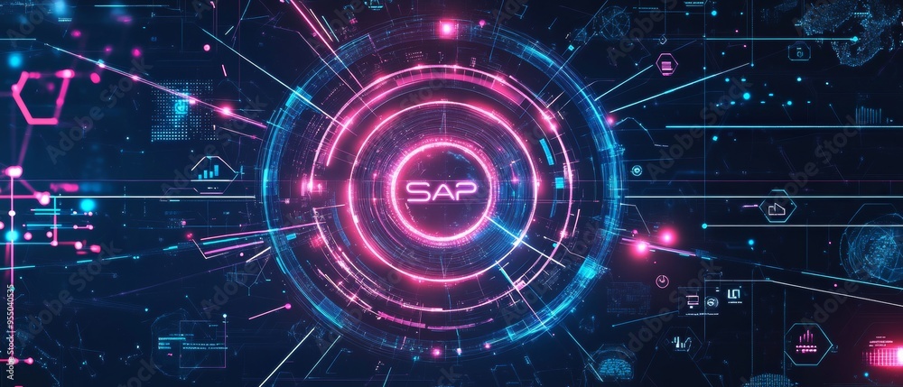 Futuristic Digital Interface with SAP Logo and Tech Network Stock ...