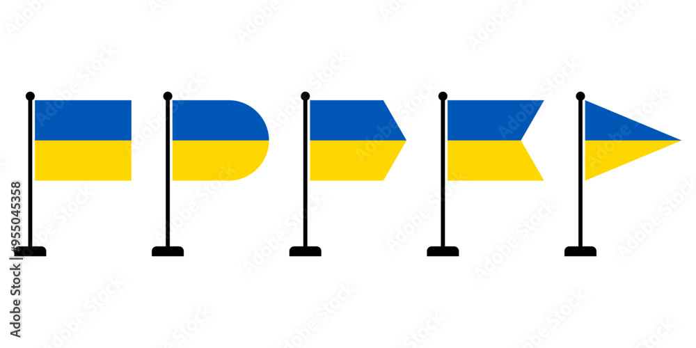Iconic Collection of Ukraine Flag Icons with Flagpole in Various Shapes ...