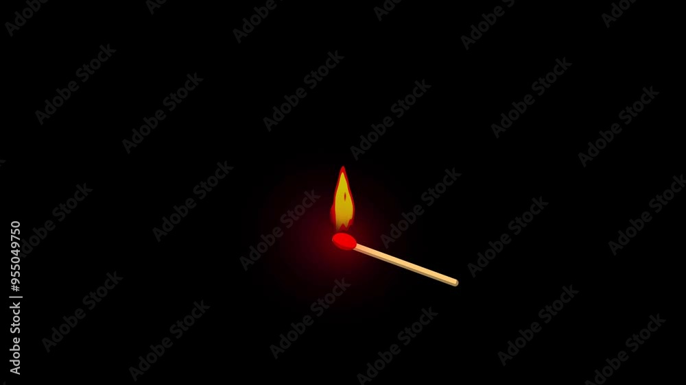 Simple animation of burning match on black. Burning match with fire ...