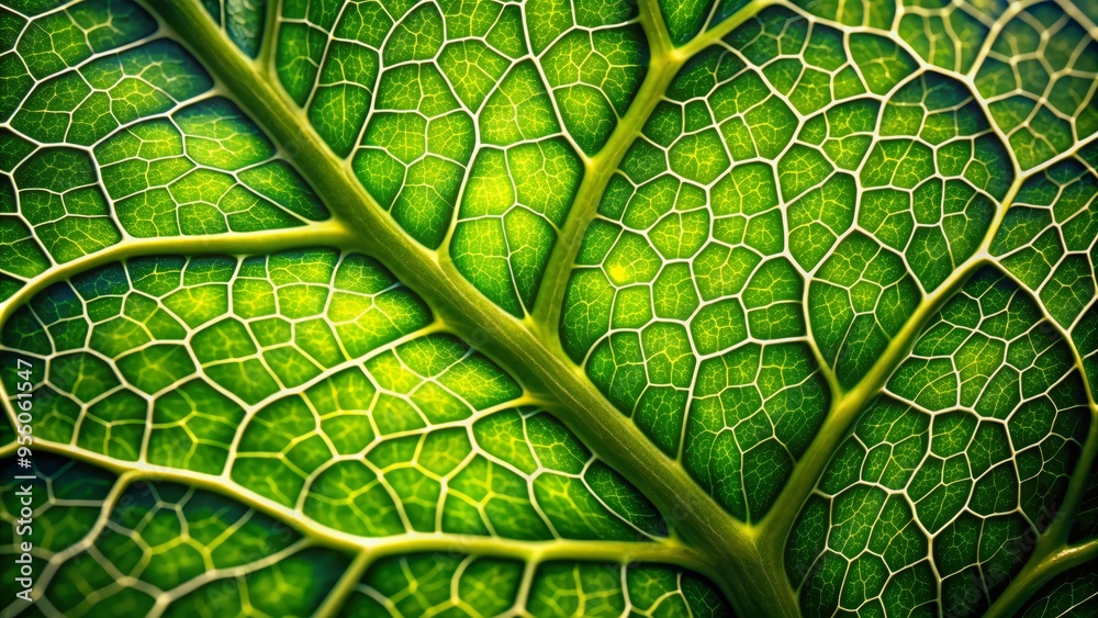 Macro view of a healthy green plant's internal organs, showcasing ...