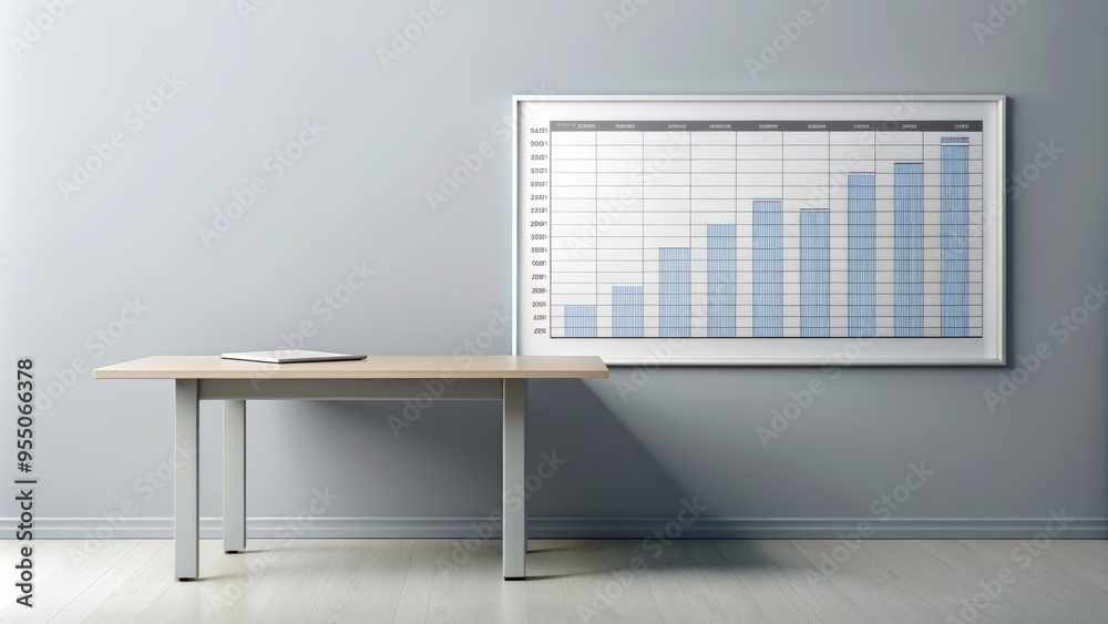 Modern blank template with a table and chart on a light gray background ...