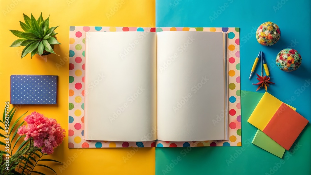 Retro-inspired DIY zine mockup with colorful background, blank pages ...