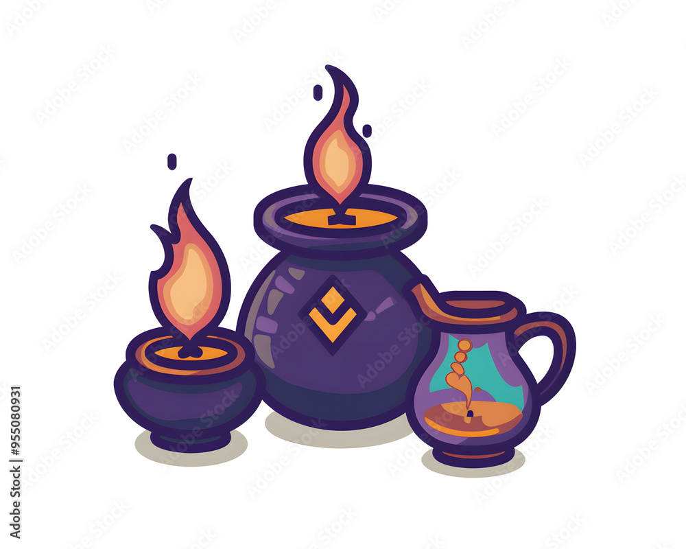 Mystical Cauldron & Enchanted Flames: A cartoon illustration of a ...