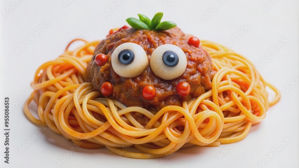 Spaghetti monster made of tangled pasta noodles with googly eyes and ...