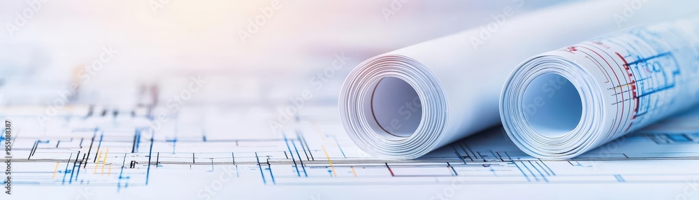 architectural blueprints and rolled plans, capturing the meticulous ...