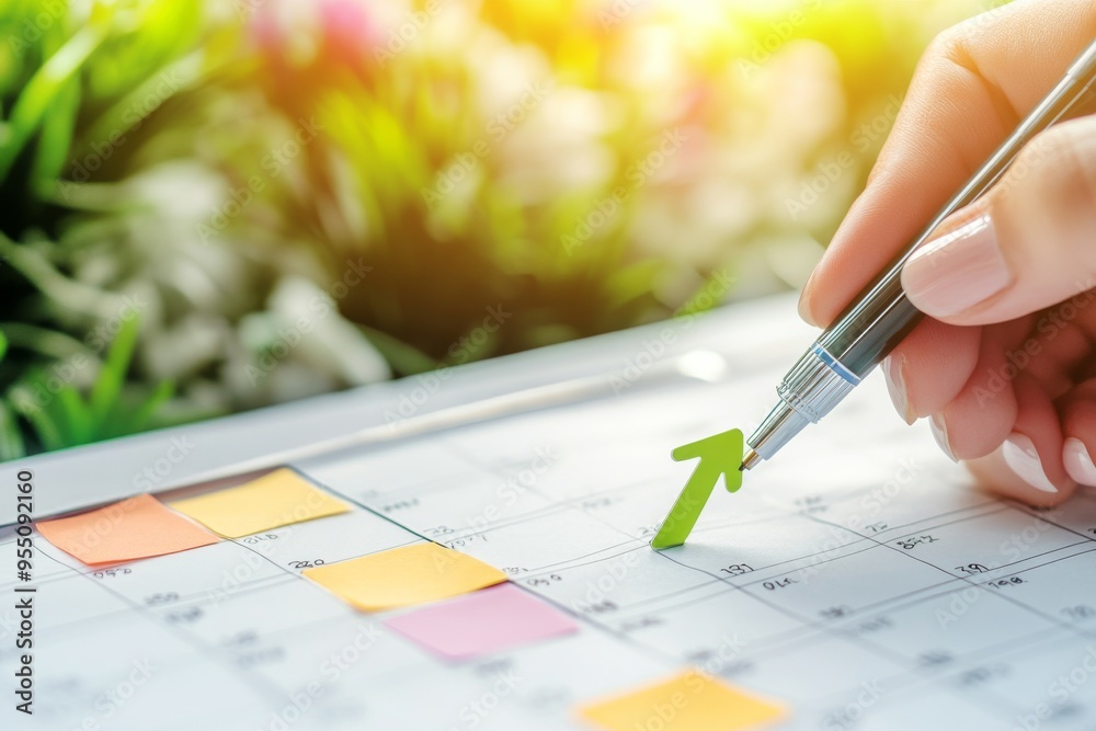 Timetable agenda for event planner. Business woman taking notes on ...