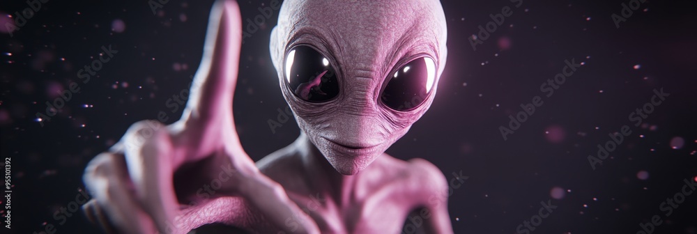 A highly detailed image capturing an alien with reflective eyes and ...