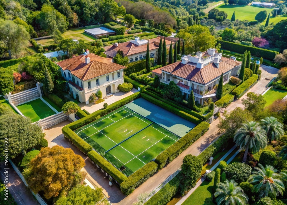 Luxurious mansion with sprawling garden and private tennis court ...