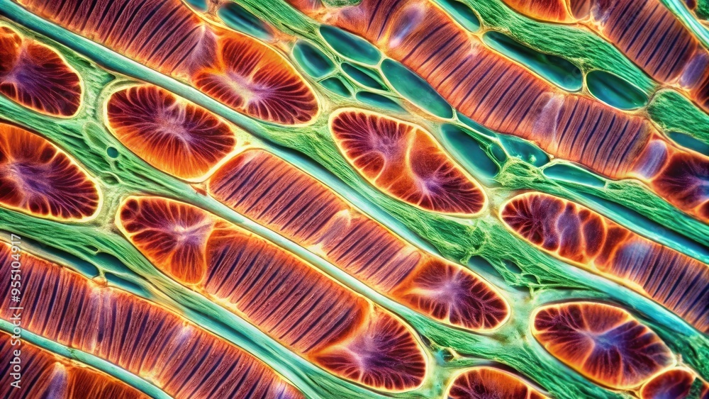 Microscopic view of skeletal muscle tissue showing striated myofibrils ...