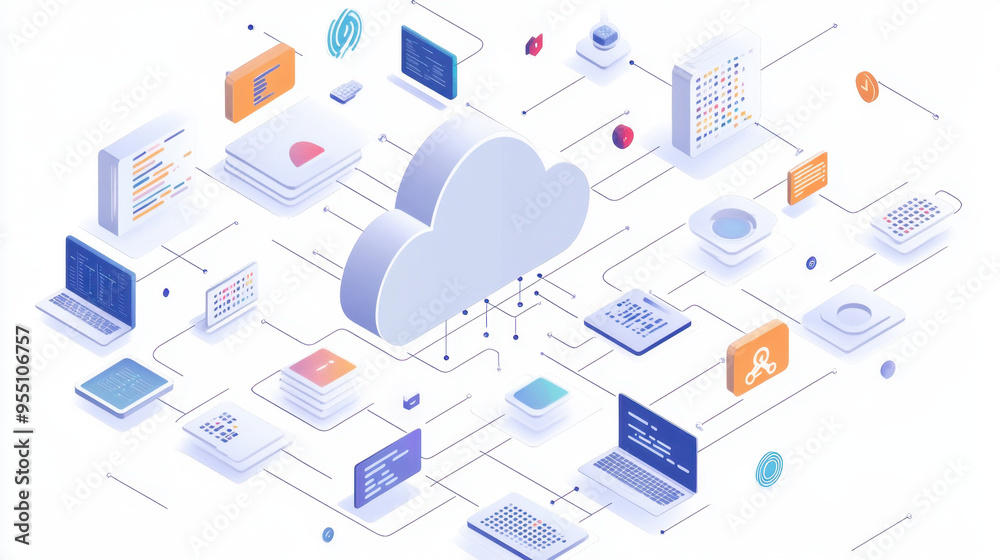 Cloud API Integration, Illustration showing cloud API integration with ...