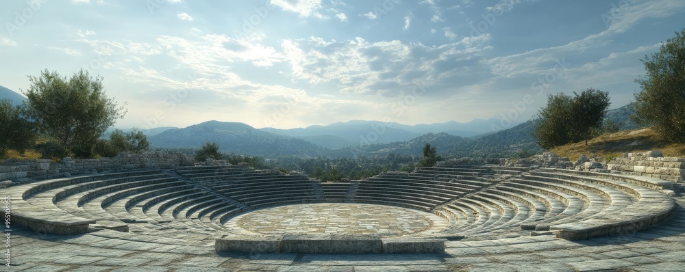 Ancient Greek amphitheater, with stone seating and a central stage ...