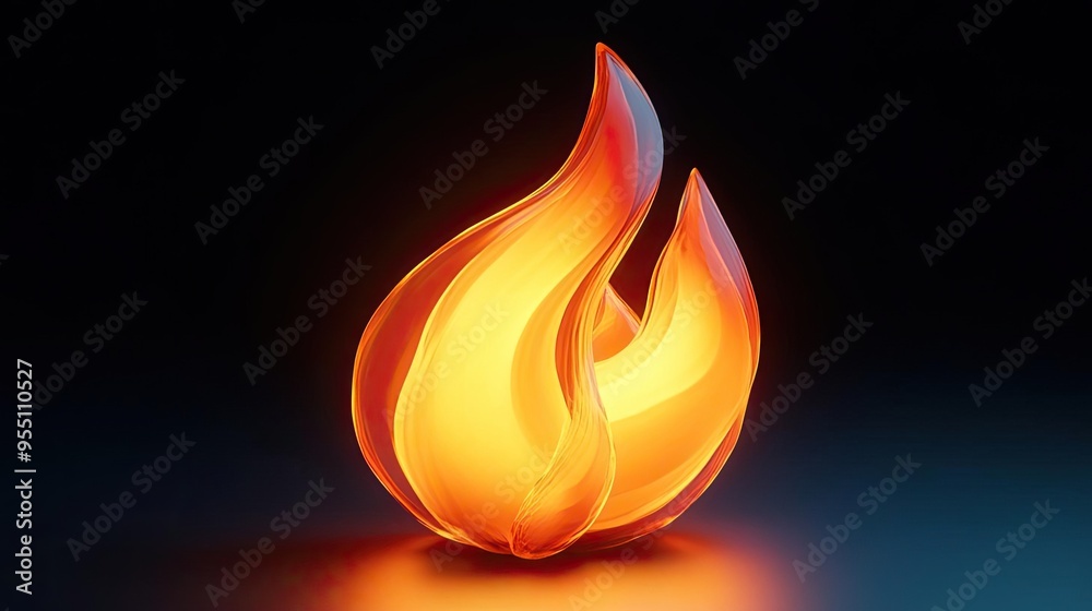 Fire flame icon, with layered flames and a glowing orange hue, 3D icon ...