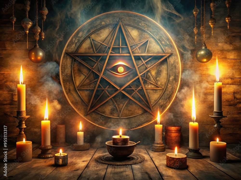 Mystical illustration featuring ancient occult symbols, including the ...