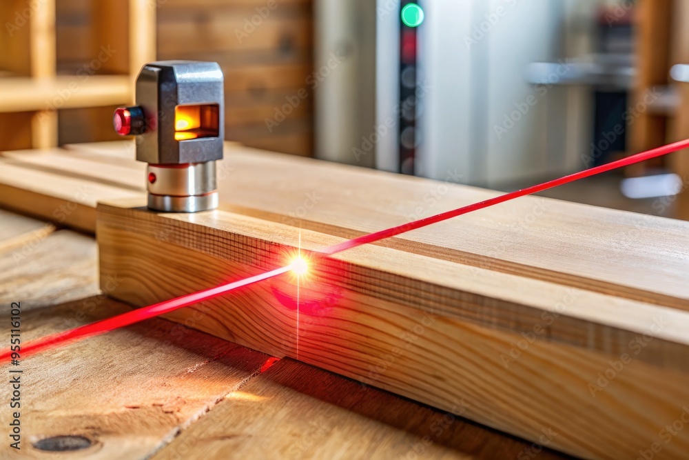 Precision tool with bright red laser beam emits a straight line ...