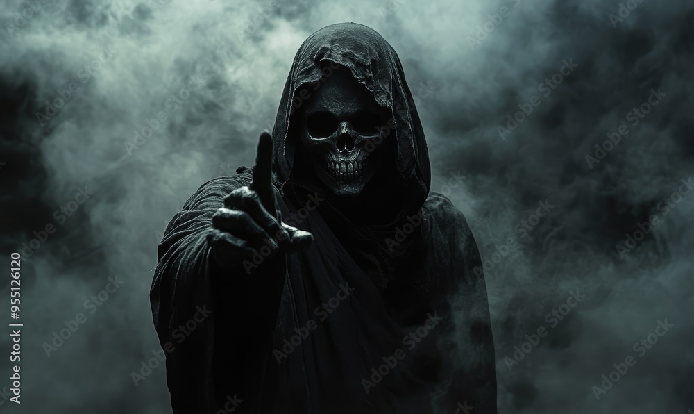 Grim reaper with smoky background. Halloween and horror concept. Scary ...