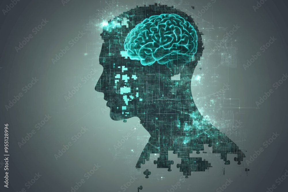 Mind mapping Neuronal network A silhouette of a man with a digital ...