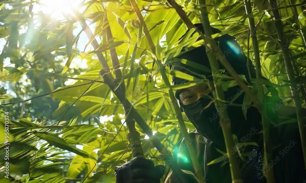 Ninja hiding in bamboo forest. Stealth, espionage, traditional clothing ...